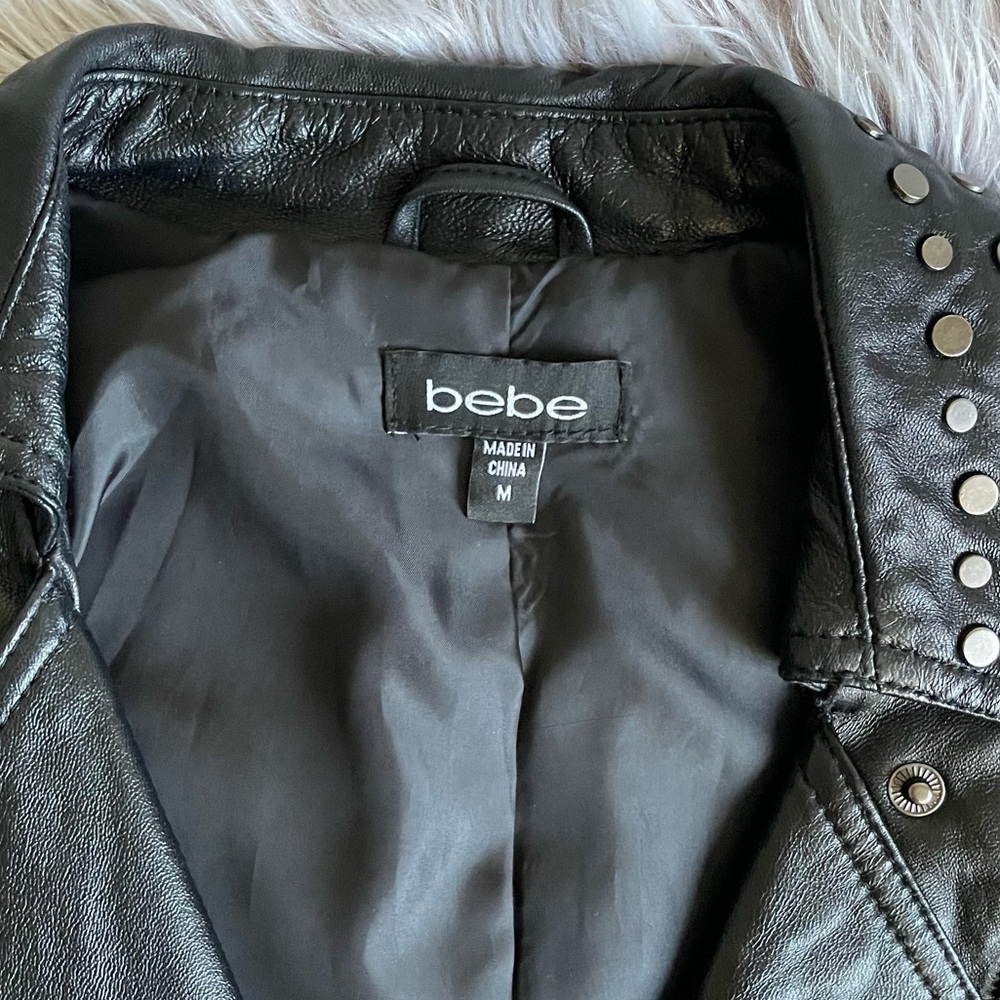 Bebe Black Studded Genuine Leather Jacket - Gem